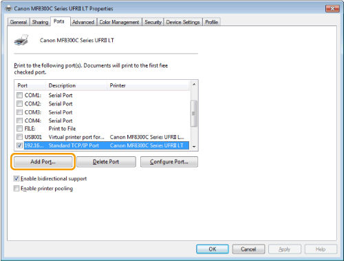 Port Settings to Print in a TCP/IP Environment (MF8080/MF8380)