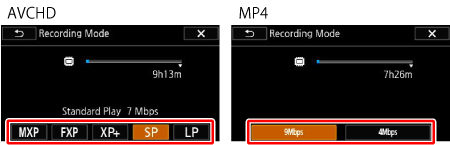 Types of recording modes and changing the recording modes