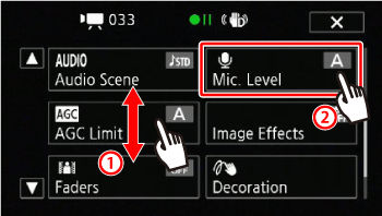 Changing the audio recording level (mic. level) when recording audio