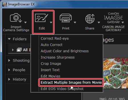 Extracting still images from a movie using ImageBrowser EX 1.0.1 or later