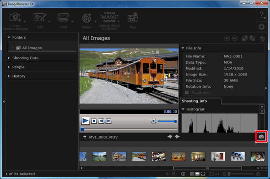Cutting scenes from movies using ImageBrowser EX