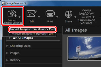 Downloading images from a card reader using ImageBrowser EX