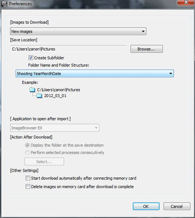 Downloading images from a card reader using ImageBrowser EX