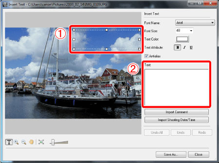 Adding Text to Images Before Saving Them (ImageBrowser EX)