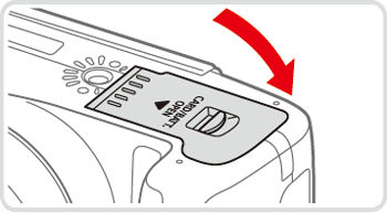 Opening and closing the memory card/battery cover (PowerShot SX50 HS)