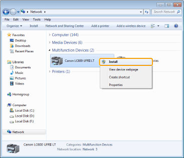 Installing Driver/Software (Network Connection)