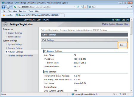 Setting the IP Address (IP v. 4)