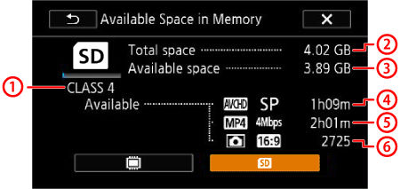 Checking how much space on the built-in memory or memory card is ...