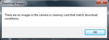 Understand and resolve "There are no images in the camera or memory ...