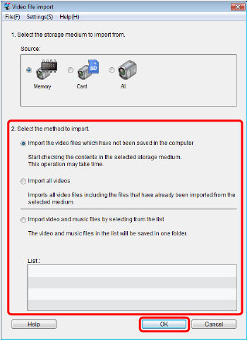 Importing video files recorded on the camcorder to a computer using PIXELA Transfer Utility LE