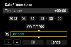 Setting the Time Zone, Date and Time (EOS 70D)