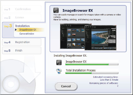 Installing the ImageBrowser EX software to send, playback, or edit MP4 movies