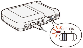 How the CHG (charge) indicator lights up while the battery is charging ...