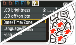 Setting the Time Zone, Date and Time (EOS REBEL T5/EOS 1200D)