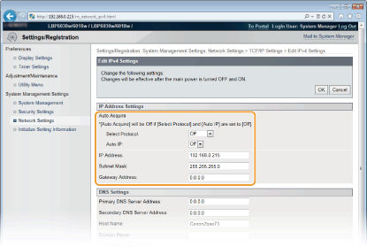 Setting the IP Address (IP v. 4) (LBP6030w)