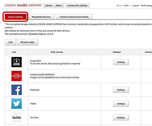 Sending Images to Various Web Services (via CANON iMAGE GATEWAY)