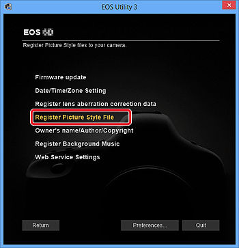 Applying a Picture Style file to the camera using EOS Utility Ver. 3.x ...