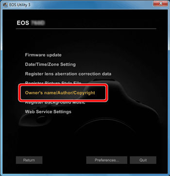 Registering the owner's name in the camera