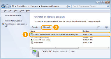 Uninstalling the Software - imageCLASS MF620 series and MF720 series