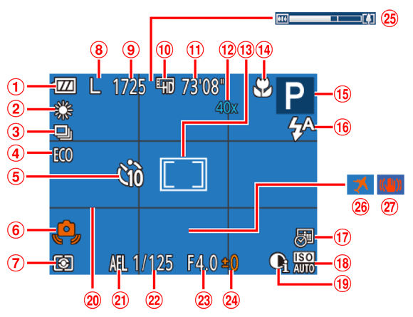 Name of components and information displayed on the screen (PowerShot ELPH 190 IS / IXUS 180)