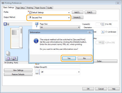 Printing a Document Secured by a PIN (Secure Print) (MF410 Series/D1500 ...