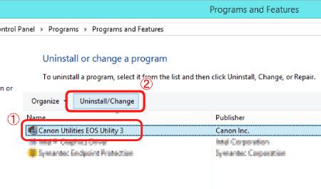 Uninstall and reinstall EOS Utility in Windows 8