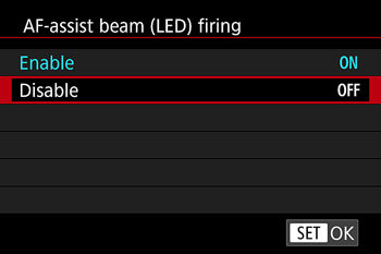 Turning Off the Red Lamp (AF Assist Beam) When Shooting in Dimly Lit ...