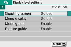 Changing the LCD Monitor Display Level Settings (EOS REBEL SL2 / EOS 200D)