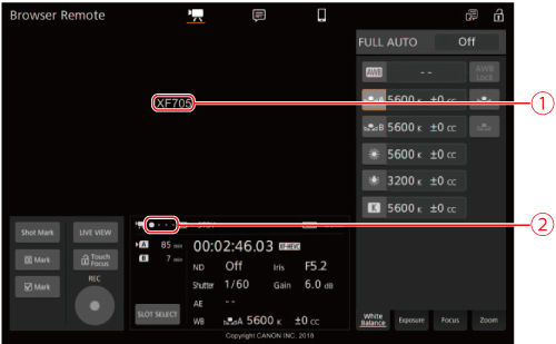 Browser Remote: Controlling the Camcorder from a Network Device (XF705)
