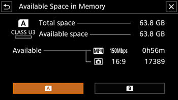 Checking a memory card’s available space or used space on the XA45/XA40 ...