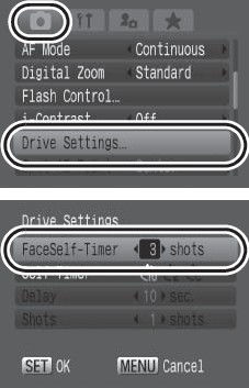 Setting the Self Timer, Custom Timer, and Face Self-Timer for the PowerShot G Series
