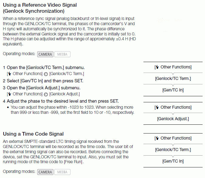 Setting up time code and genlock with the XF105