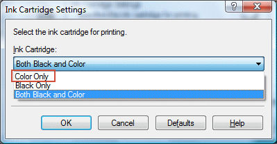 Checking / changing Ink Cartridge Setting to Color Only in Windows