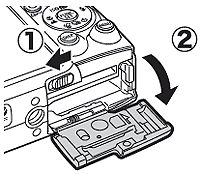 Procedure for inserting the memory card for PowerShot SD550 and SD900.