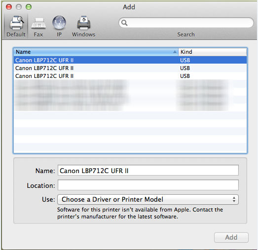 Multiple copies of printer show up in the add printer dialog box on Mac ...