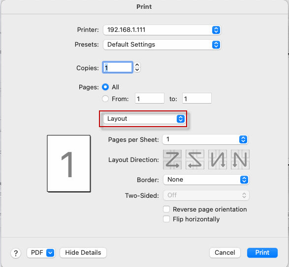 Printing 1-sided or 2-sided on Mac Big Sur -imageCLASS printers