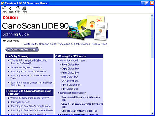 Using the electronic manual (LiDE 90)