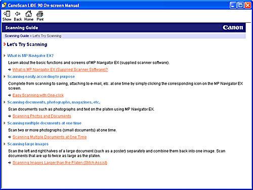 Using the electronic manual (LiDE 90)