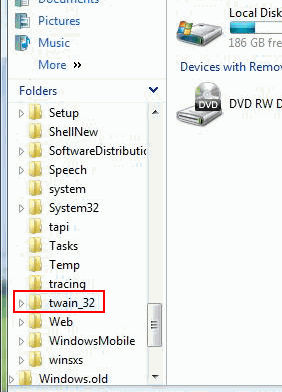 Move non-Canon TWAIN files from TWAIN_32 folder