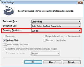 Adjusting Output (Scan) Resolution (Windows) - MP620 / MP620B