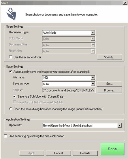 Saving scanned images in Windows - MX340