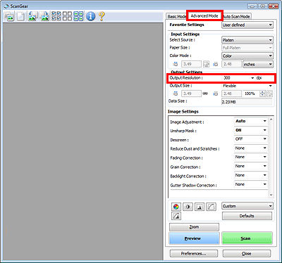 Adjusting Output (Scan) Resolution (Windows) - MX350 / MX870