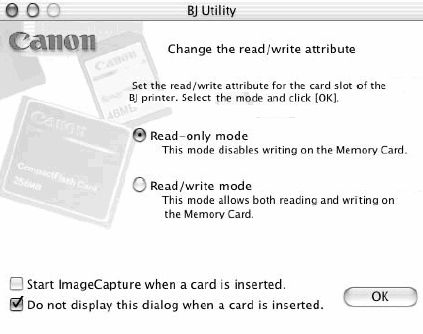 Setting the Read / Write attribute of the Memory Card Utility (BJ Utility) - i475D / i470D