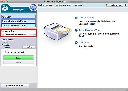 Batch scanning using MP Navigator EX - MX410 (Mac OS X)
