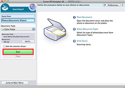Scan using MP Navigator EX - MP280 / MP495 / MP499 (Mac OS X)