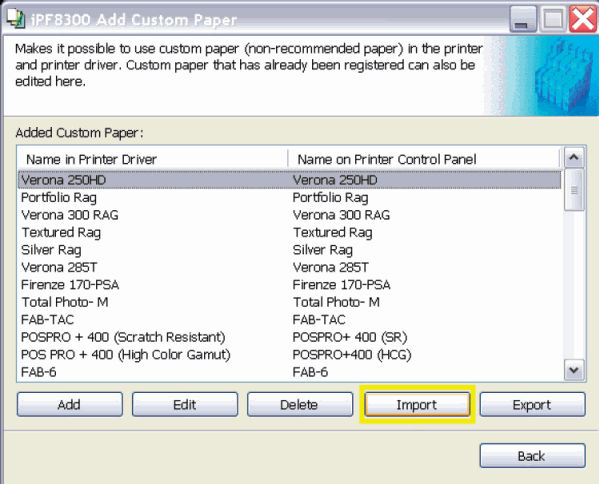 Importing the " custom media information file (.am1) " into your printer.