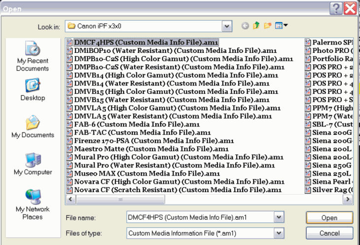 Importing the " custom media information file (.am1) " into your printer.