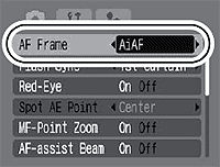 Procedure for setting AF mode PowerShot A630 and A640.
