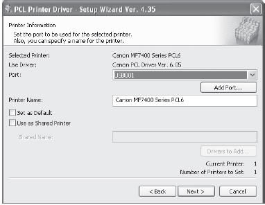 Installation Procedure for USB Connection Windows