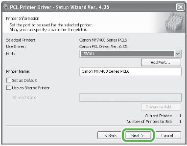 Installation Procedure for USB Connection Windows
